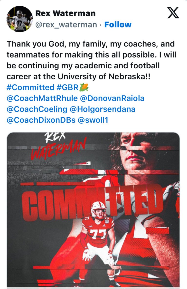 Rex Waterman, an offensive tackle, finally commits to Nebraska ...